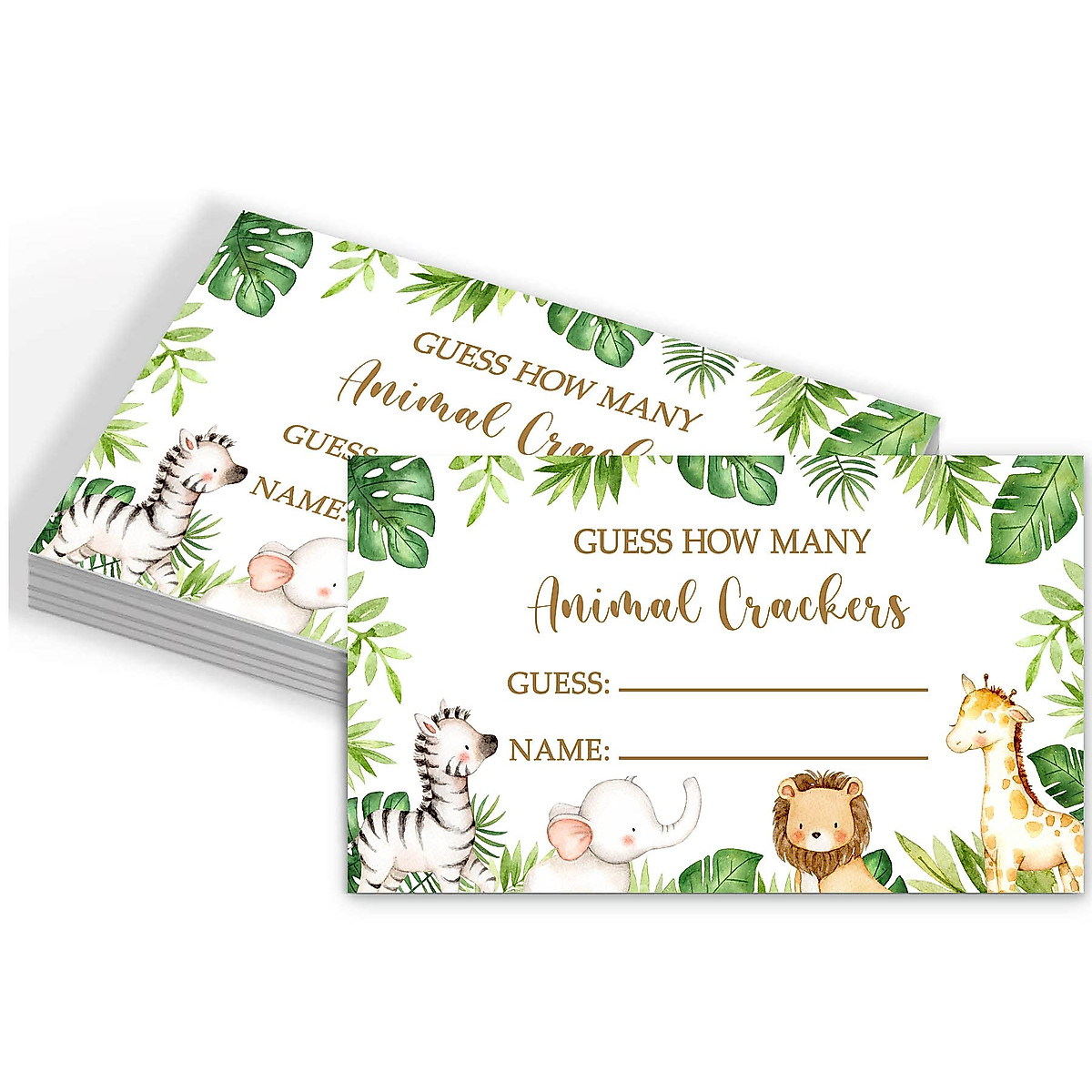 Safari Jungle Guessing Game Cards, Guess How Many Animal Crackers Guessing Game, 50 Cards and Matching Sign, Safari Animal Baby Shower Game