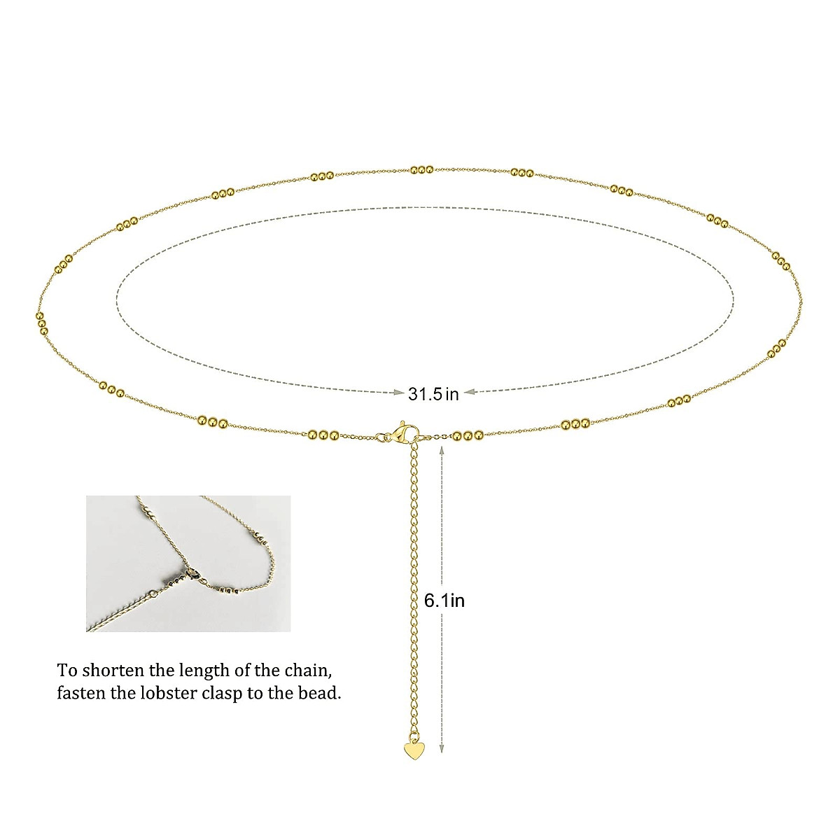 AllenCOCO 18K Gold Plated Beach Bikini Body Chain Metal Three Beads Waist Chain Adjustable Sexy Belly Chain for Women Girls