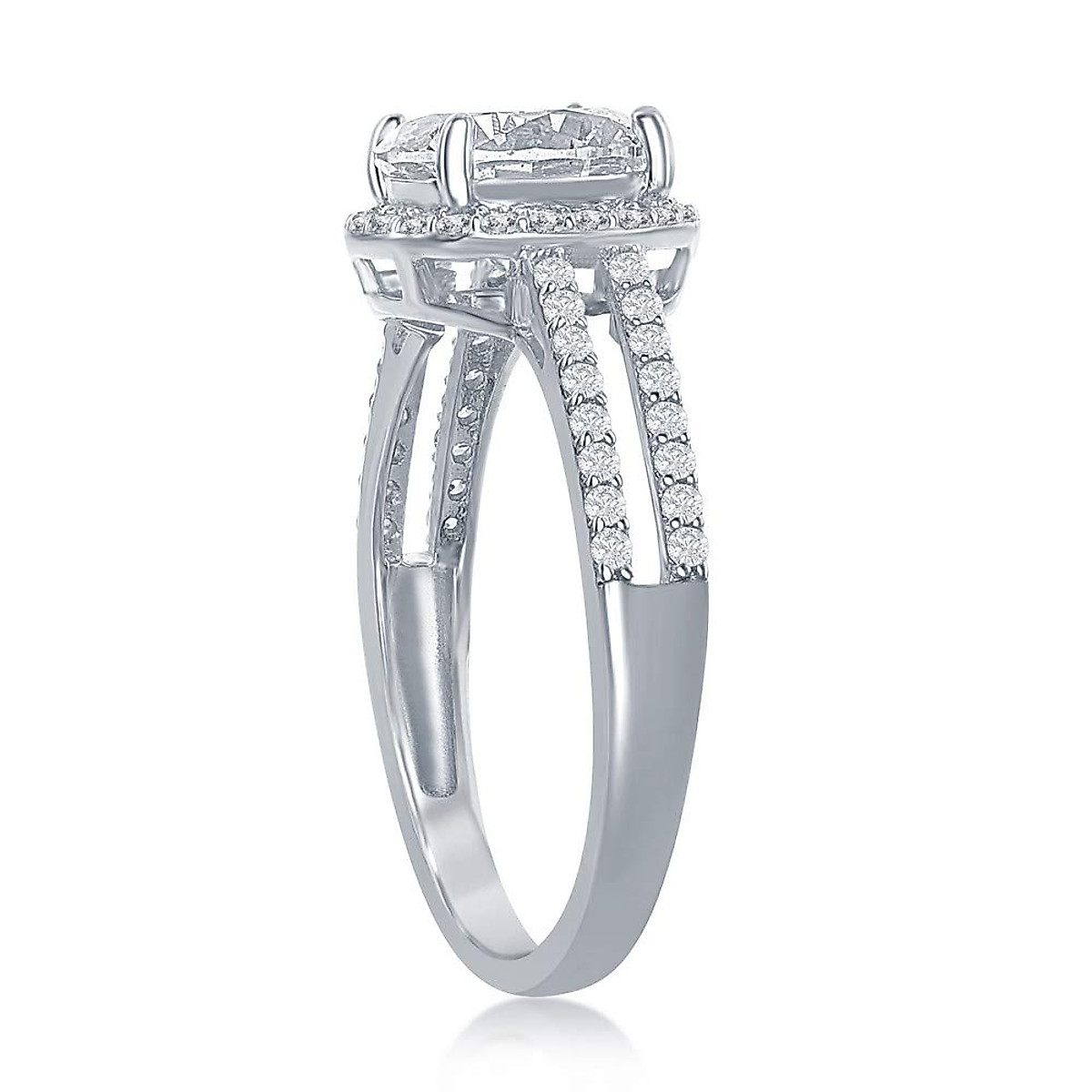 Beaux Bijoux 925 Sterling Silver Rhodium Plated High Polished Round Halo Cubic Zirconia Double Open Bridal Engagement Band Ring-6