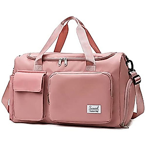 Suruid Travel Yoga Duffel Bag with Shoes Compartment Sports Gym Handbag with Dry Wet Separated Pocket for Training Men and Women, Overnight /Weekender Bag - Pink