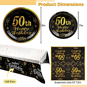 YHomU 121Pcs 50th Birthday Party Supplies in 1973 Birthday Party Decoration Cheers to 50th Paper Plate Napkin Fork Tablecloth, 50th Birthday Decoration for 24 Guests