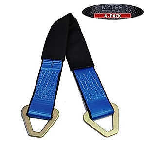 Mytee Products (4 Pack) 2" x 24" Heavy Duty Tie Down Axle Straps with D-Ring and Protective Sleeve, 10,000LBS Capacity - for Car Trailer Hauler Tow Truck Wrecker Wheel Tie Down Strap