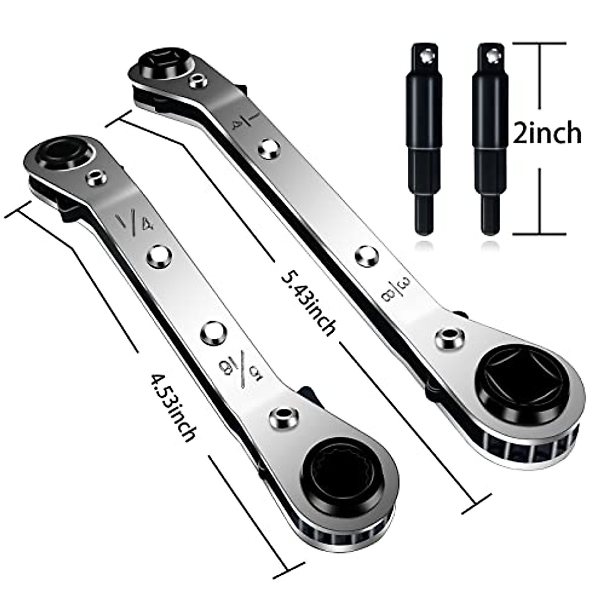 Hvac Service Wrench Tools Set,Refrigeration Wrench,3/8 to 1/4, 5/16 x 1/4 Ratchet Service Hvac Tools with 2 Hexagon Bit Adapter Kit for Air Conditioning Refrigeration Tools and Equipment Repair
