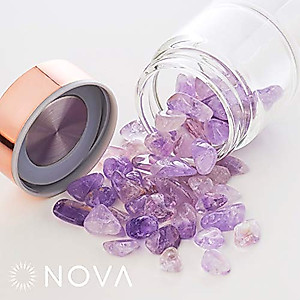 Rose Gold Crystal Elixir Infused Clear Motivational Water Bottle + Tea Infuser + Protective Sleeve + Removable Crystals Healing Stones | Witchcraft Supplies Infuser Water Bottle – 15 Oz (Amethyst)