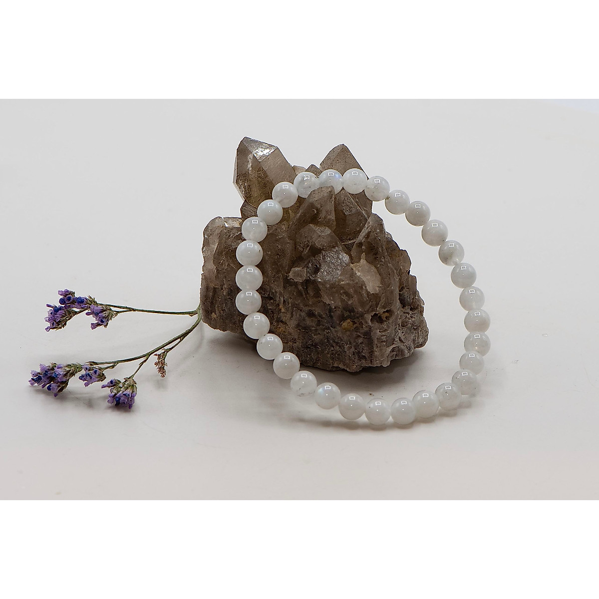 LTC Designs Shiny 6mm Round Moonstone Stackable Stretch Bracelet, 7" for Men, Women,and Teens.