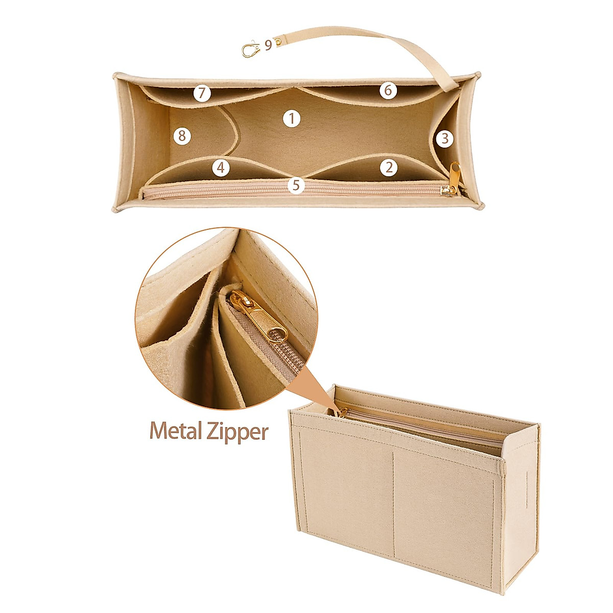 LOUKAYCCI Purse Insert Organizer for Mini dior book tote Bag Insert，Premium Purse Felt Insert Multiple Pockets (Small, Khaki)