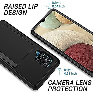 FDTCYDS Galaxy A12 Case with Card Holder,Shockproof Armor Silicone Hybrid Rugged Protective Wallet Cover Case for Samsung Galaxy A12 Edition - Grey