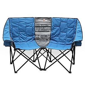 SUNNYFEEL Folding Double Camping Chair, Oversized Loveseat Chair, Heavy Duty Portable/Foldable Lawn Chair with Storage for Outside/Outdoor/Travel/Picnic, Fold Up Camp Chairs for Adults 2 People