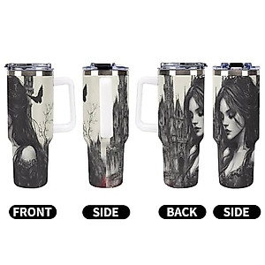 Gothic Rose Horror Dark 40oz Water Bottle Double Wall Insulated Tumbler with Handle Leakproof Travel Mug White-style