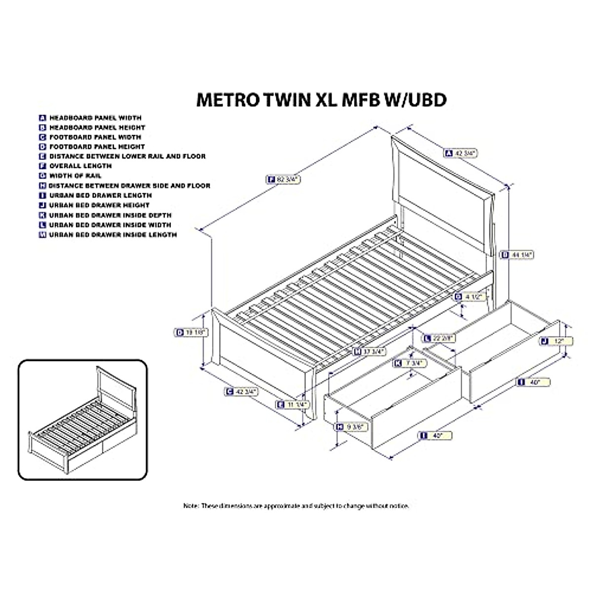 AFI Metro Twin Extra Long Platform Bed with Matching Footboard and Turbo Charger with Urban Bed Drawers in Espresso