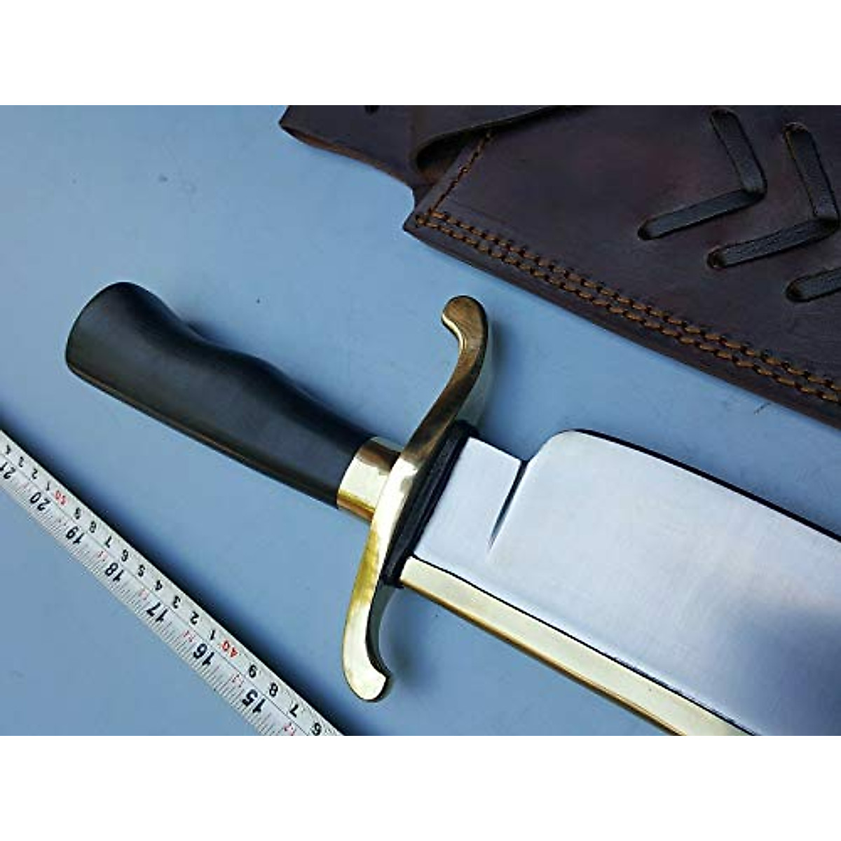 Barq Metals Beautiful Custom Hand M,ade Stainless Steel ''50cm'' Alamo Musso Bowi knife With Pure Leather Sheath