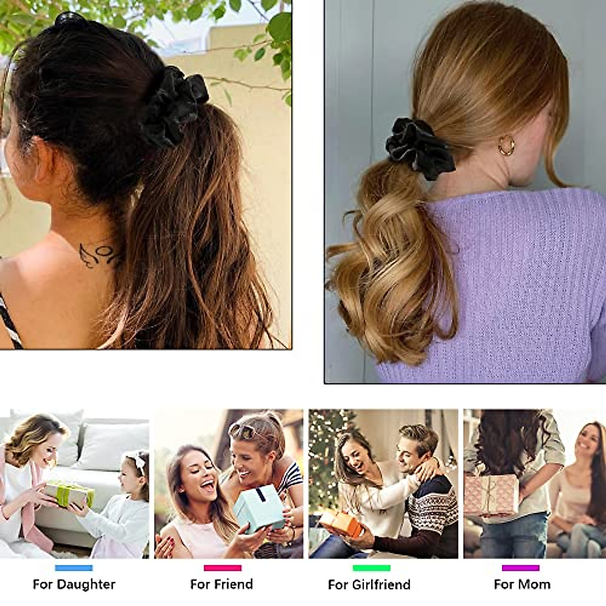 Scrunchies Hair Ties Satin Silk - Hair Bands Scrunchy for Thick Curl Hair No Crease Hair Accessories for Women Soft Hair Tie Ponytail Holder No Hurt Your Hair