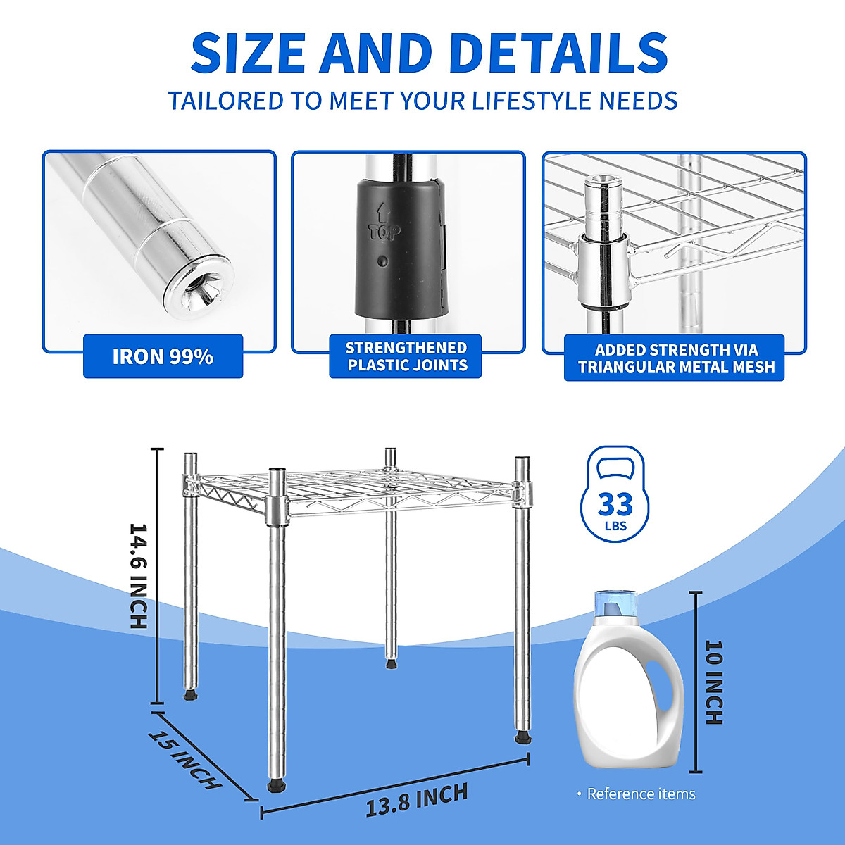HealSmart Heavy Duty Shelving Unit, Wire Metal Stackable Storage, 1-Tier Shelf, Chrome, 15" W x 13.8" D x 15" H