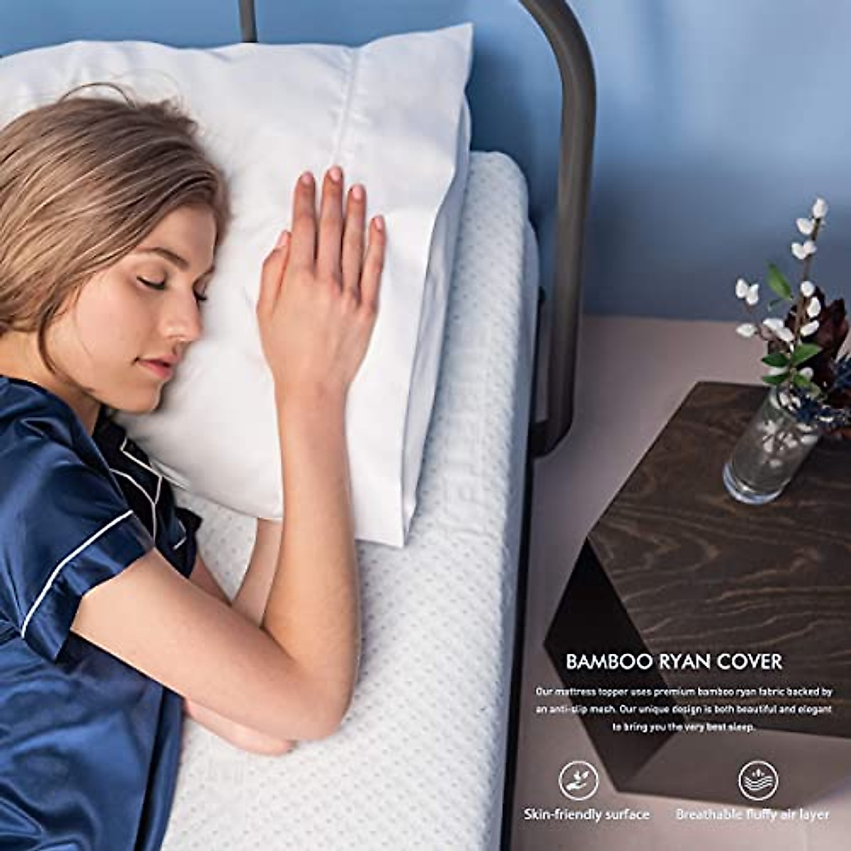 subrtex 4 Inch Bed Mattress Topper and Removable Bamboo Cover Bundle (Queen)