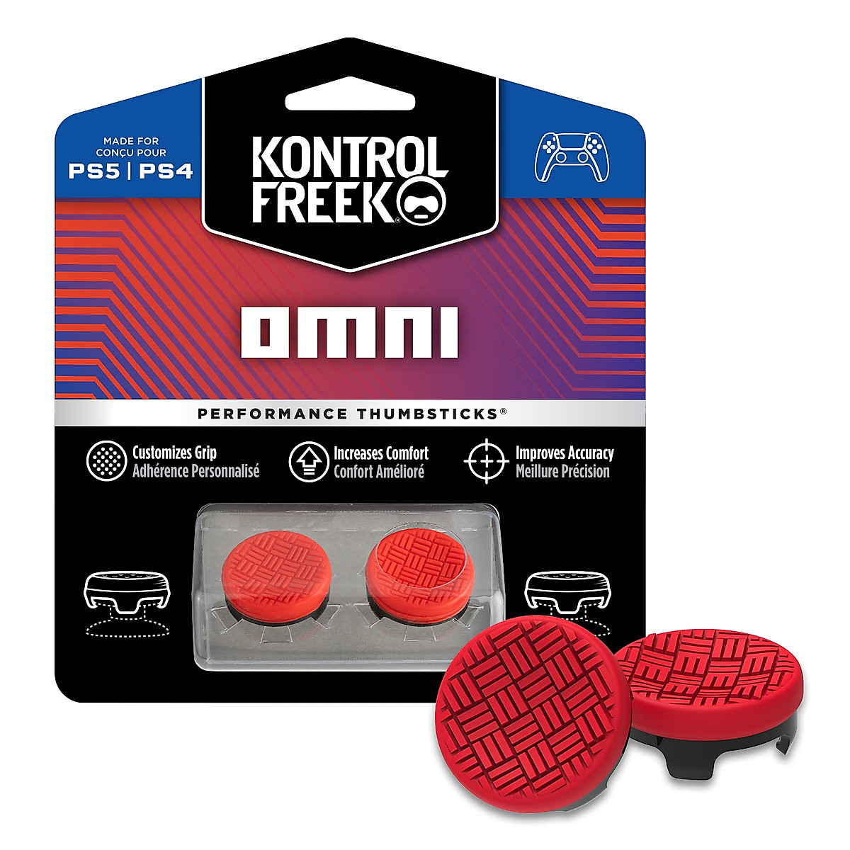 KontrolFreek Omni for PlayStation 4 (PS4) and PlayStation 5 (PS5) | 2 Performance Thumbsticks | 2 Low-Rise Concave | Red