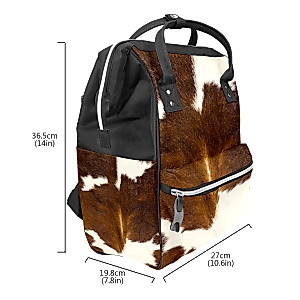 GACTIVITY Brown Cowhide Diaper Bag Travel Backpack Large Capacity Multi-Function Zipper Casual Travel Backpacks for Mom Dad Unisex