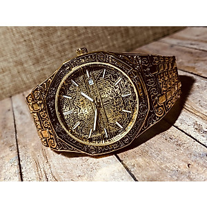 Men's Women's Hexagonal Black Gold Arabic Versus Dial Wrist Watch Band Luxury Bracelet Dial Watch For Men Women Hip Hop Watch, Waterproof Calendar Watch Fashion Classic Design Watch for Men