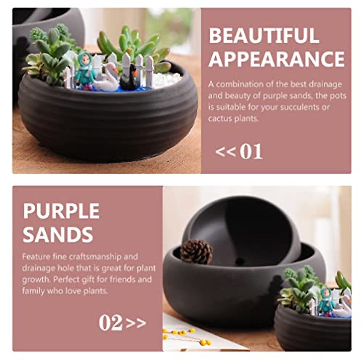Zerodeko Small Terrarium Purple Sand Succulent Flower Pot Pet Decorations Purple