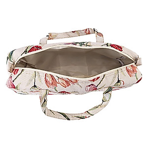 Knitting Bag, Woven Fabric Crochet Tote Bag Yarn Storage Organizer for Knitting Needles Crocheting Project Sewing Craft Accessories (Rose Jacquard)