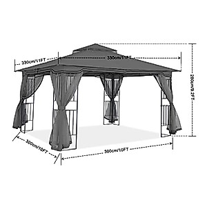 MASTERCANOPY Patio Outdoor Gazebo with Netting Screen Walls and Corner Shelf Design (11x11,Gray)
