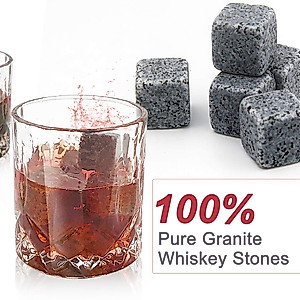 Whiskey Stones Glass Gift Set,16 Granite Whiskey Rocks,2 Crystal Whiskey Glasses & Velvet Bag Granite Chilling Rocks in Premium Wooden Box,Best Drinking Gifts for Men Dad Husband Birthday Party