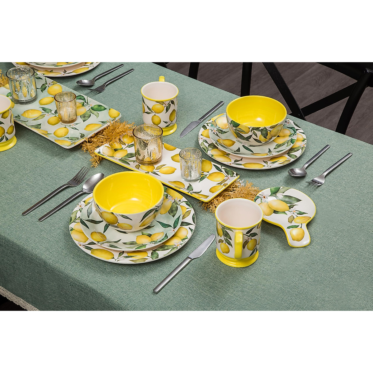 Bico Lemon Dreams Ceramic Salad Plates, 8.75 inch, Set of 4, for Salad, Appetizer, Microwave & Dishwasher Safe