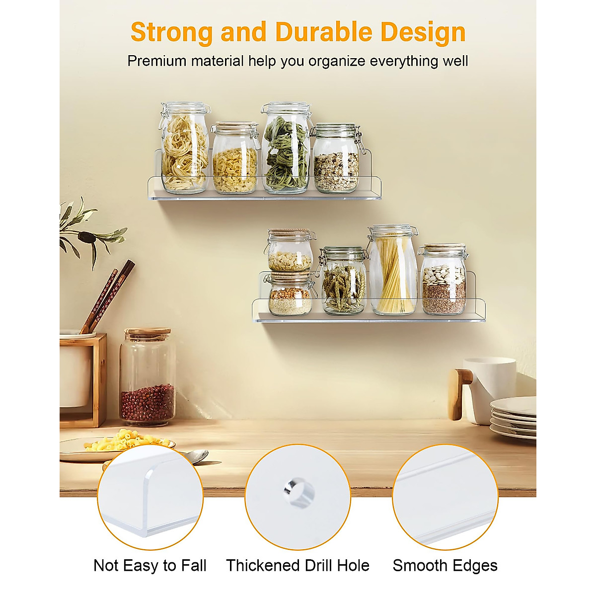 LUSCREAL 4 Pack Floating Shelves for Wall Storage, 15" Bathroom Wall Shelves, Acrylic Shelves for Room Wall Decor, Bedroom, Kitchen, Living Room, Clear