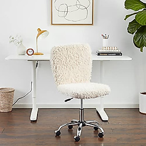 Urban Lifestyle Mongolian Faux Fur Task Chair, Adjustable, 28D x 19W x 34H in For Office, Ivory