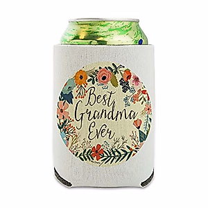 Best Grandma Ever Floral Can Cooler - Drink Sleeve Hugger Collapsible Insulator - Beverage Insulated Holder