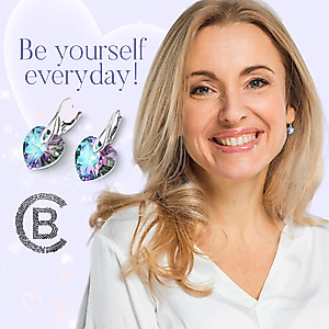 Chic Bijoux Heart Shaped Earrings for Women - Made with 925 Sterling Silver and Austrian Crystals - Birthday Ideas for Mom, Hypoallergenic Jewelry, Purple
