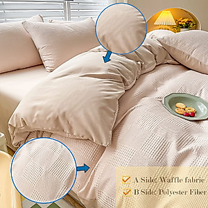 Beyeutao Brown Waffle Duvet Cover Ultra Soft Washable Queen Duvet Cover Comforter Textured 3 Piece Bedding Set with Duvet Cover Pillowcases Zipper Closure.