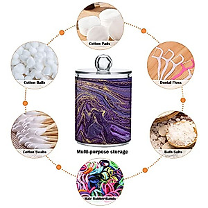 Coikll Purple Marble Qtip Holder with Lid 2PCS Apothecary Jars Storage Containers, Clear Plastic Canister for Cotton Swab,Floss Picks, Cosmetics