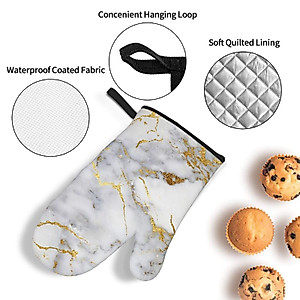 Gold Marble Oven Mitts and Pot Holders Set Heat Resistant Oven Gloves Flexible for Kitchen Cooking Baking Grilling Microwave