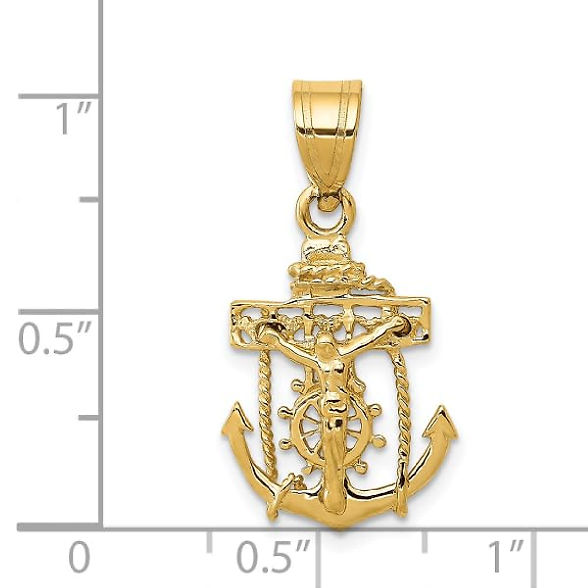 IceCarats 14K Yellow Gold Anchor Mariner Holy Cross Necklace Religious Pendant Jesus Christ Nautical Charm 26mm x 14mm Only