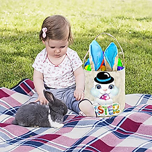 Easter Bunny Basket for Kids, 2 Pack Easter Baskets with Ears Stand Up, Personalized Bunny Burlap Bag Easter Basket Stuffers for Girls Boys Kids Easter Party Egg Hunts Gifts Mothers Day Gifts