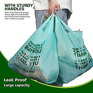 AYOTEE Shopping Bags for Small Business, Thank You Bags Bulk 50 Count Green Reusable Grocery Bags, T Shirt Bags with Handles, Standard Supermarket Size (12"x6.5"x22") Restaurants,Grocery Store