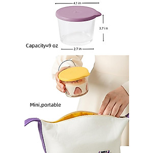 yaocoral 4 Pack 9 OZ Small Round Glass Containers with Lids,Clear Food Jars Airtight Glass Food Container for Food Portion,Overnight Oats,Pickles,Dipping Sauce,Snack,Yogurt,Meal Prep Containers