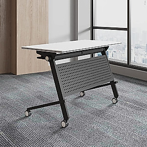 GUINJO 4 pcs Flip Top Mobile Training Table with Modesty and Lockable Wheels,Ready to Unfold and Use, Foldable Conference Tables (Color : White, Size : 120 * 60 * 75cm)