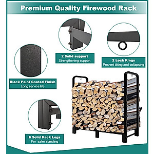 Fandature 4Ft Firewood Rack Adjustable Fireplace Wood Holder For Outdoor Indoor Storage Log - Heavy Duty Fire Log Lumber Stand Stacker, Black
