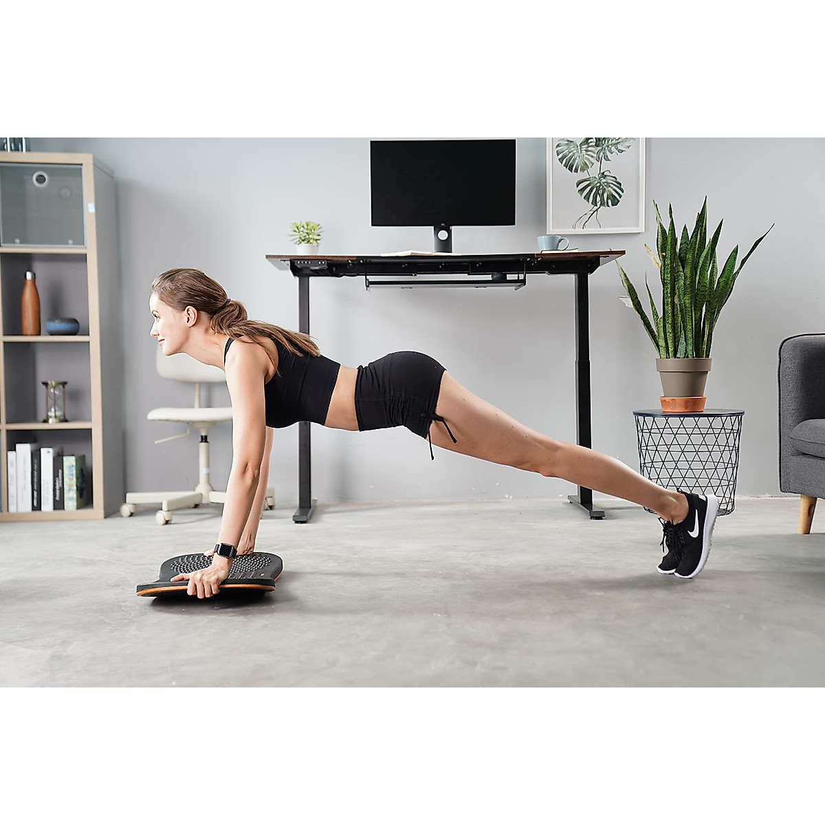 FEZIBO Standing Desk Anti Fatigue Mat Wooden Wobble Balance Board Stability Rocker with Ergonomic Design Comfort Floor Mat (Medium, Obsidian Black)