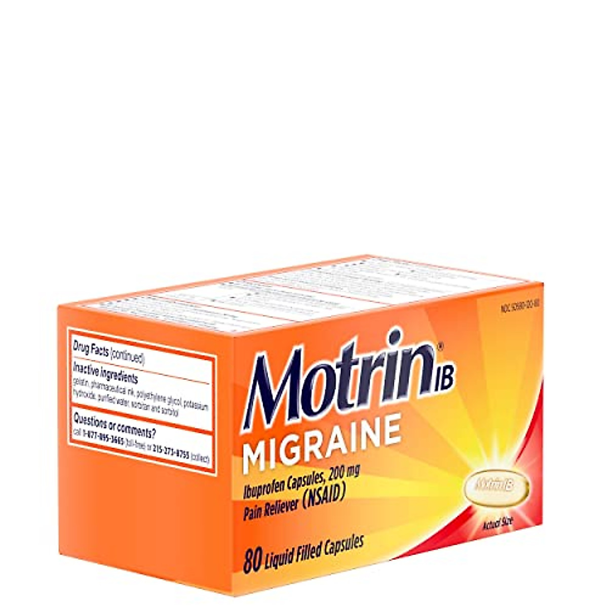 Motrin IB Migraine Liquid Gel Caps, Ibuprofen 200 mg, Migraine Relief Medicine, 80 Ct