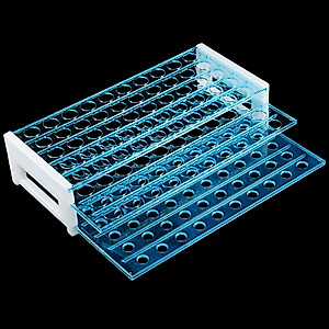 HOIGON 5 Pack 50 Holes Plastic Test Tube Rack, Detachable Lab Test Tube Rack Holder for 13/16 mm Tubes, Light Blue