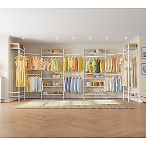 Timate F3 Garment Rack Heavy Duty Clothes Rack for Hanging Clothes, Expandable Industrial Pipe Wall Mounted Clothing Rack, Adjustable Storage Closet Wardrobe Closet Kit Walk in Closet Systems, White