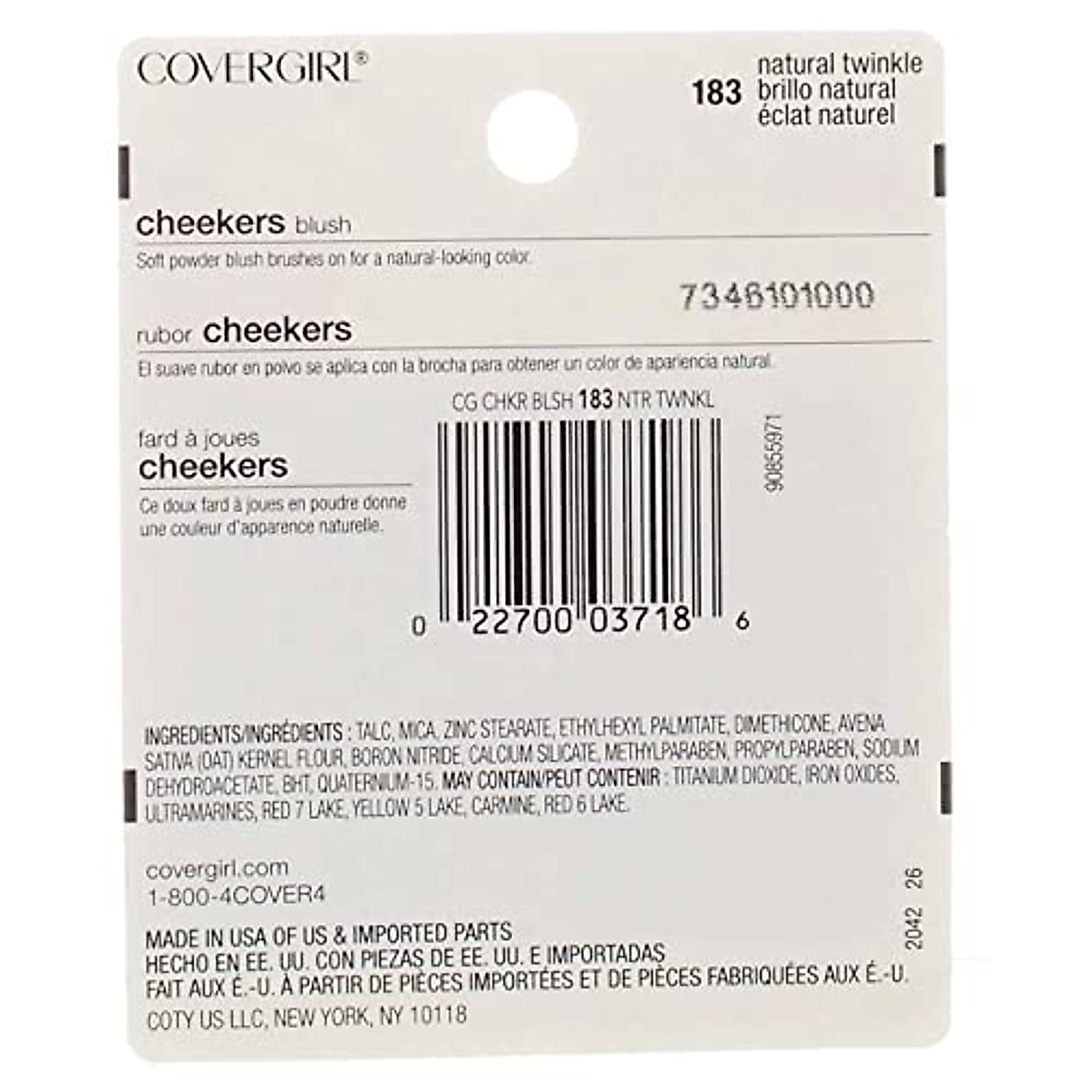 CoverGirl Cheekers Blush, Natural Twinkle [183], 0.12 oz (Pack of 2)