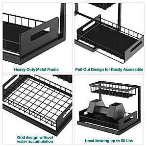 Adjustable Height Under Sink Organizer, Bukfen Pull Out Cabinet Organizer 2-Tier Slide Out Sliding Shelf Under Cabinet Storage Multi-Use for Under Kitchen Bathroom Sink Organizers and Storage …