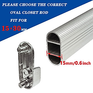 HDbonemu 4Pcs Wardrobe Bracket Zinc Alloy Closet Rod Holders 15mm x 30mm Oval Closet Rod End Supports (Single Hole) with Rear Facing 6.5mm Pins…