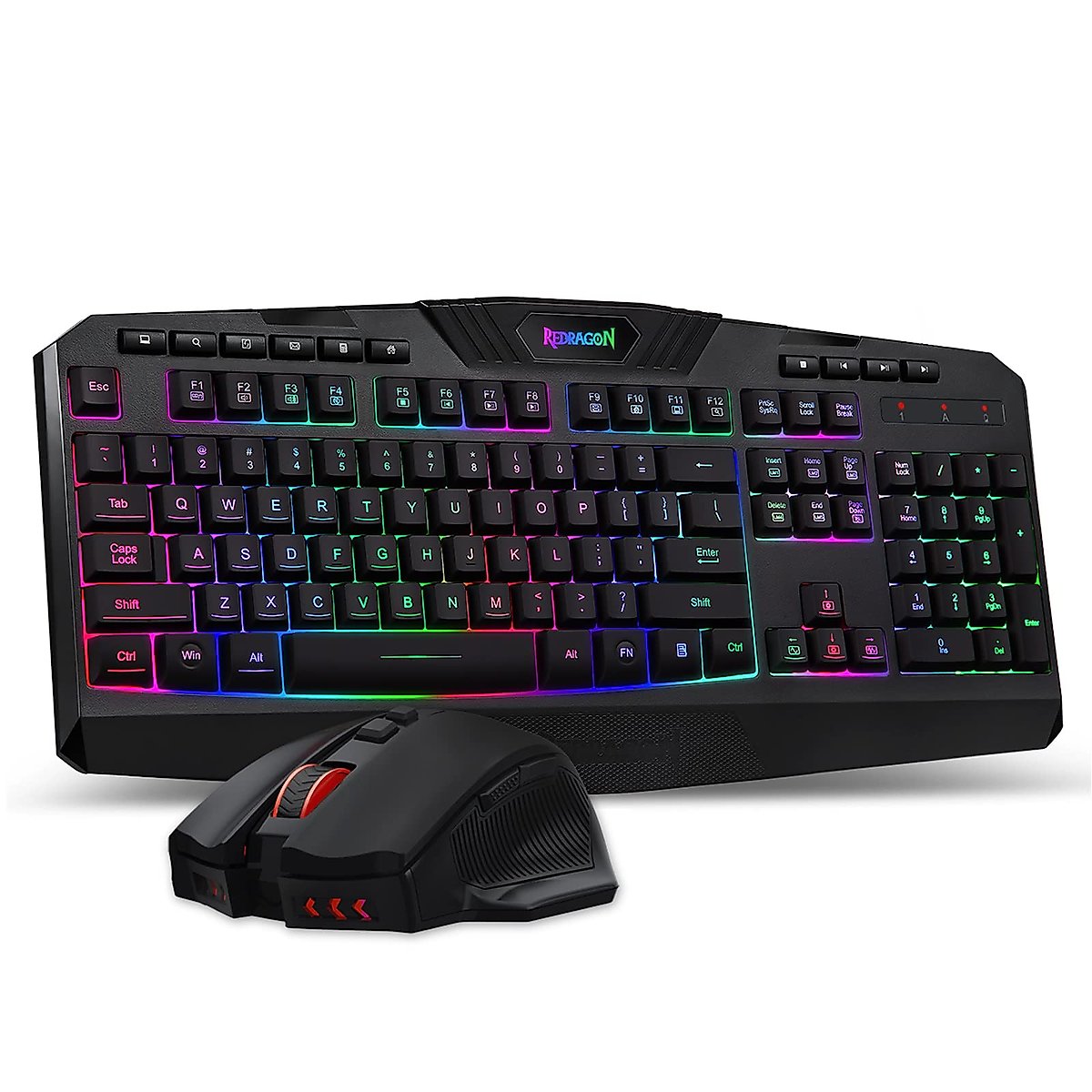 Redragon S101 Wireless Gaming Keyboard and Mouse Combo, RGB LED Backlit Keyboard, and Red Illuminated Mouse for Windows PC Gamer
