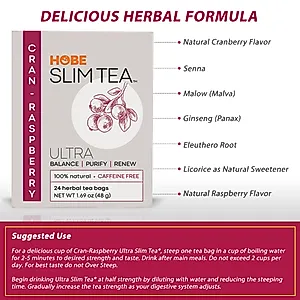 Hobe Labs Cran-Raspberry Tea - Natural Herbal Infusion for Body Balance and Refreshment - Caffeine-Free (24 Tea Bags)
