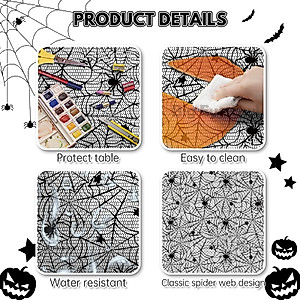 3 Pcs Halloween Spider Web Tablecloth Plastic Black Disposable Rectangle Scary Bat Table Cloths for Birthday Party Decoration Supplies 54 * 108 Inch