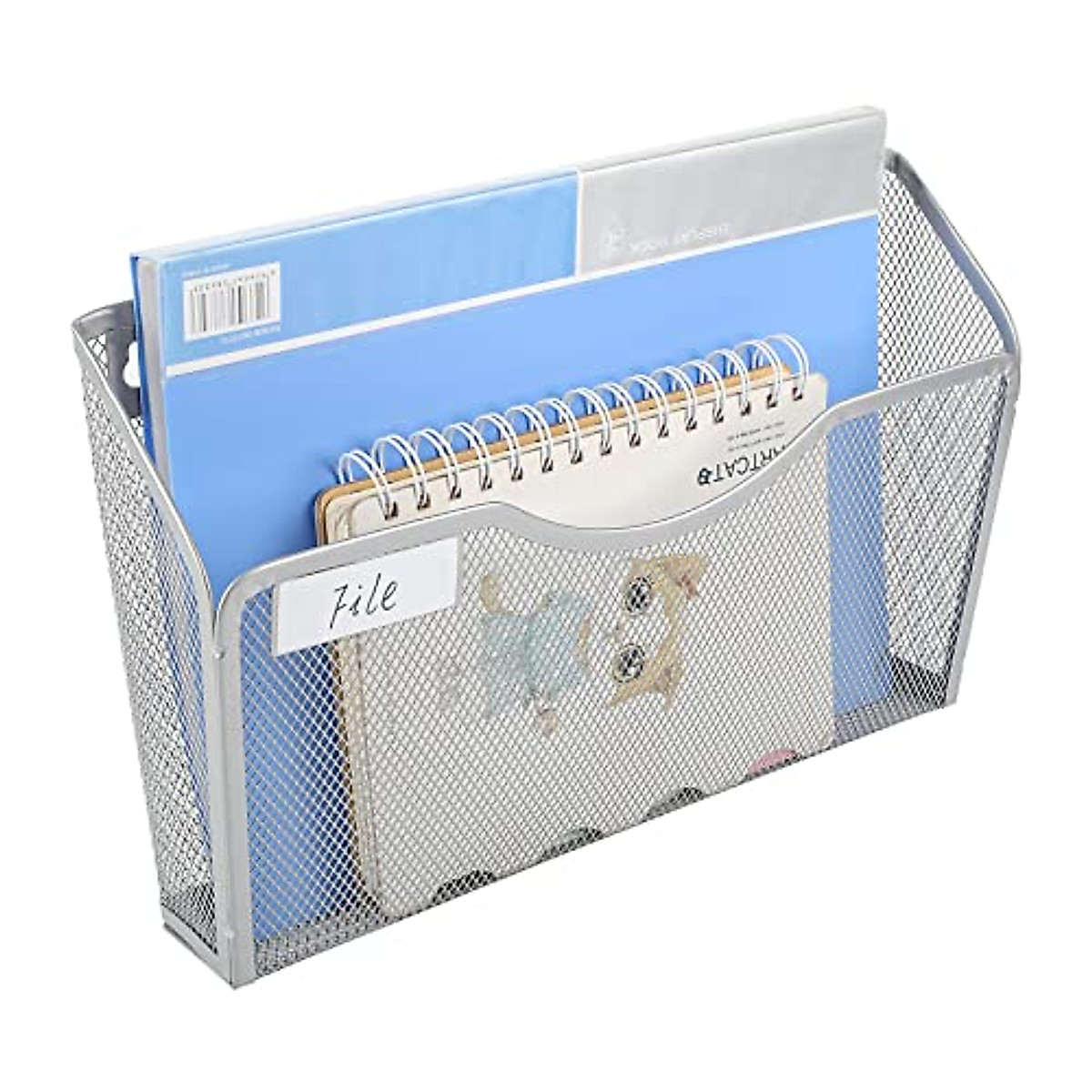 EasyPAG Mesh Wall File Holder 3 Pockets Hanging File Folder Organizer for Home and Office with Nametag Label, Silver